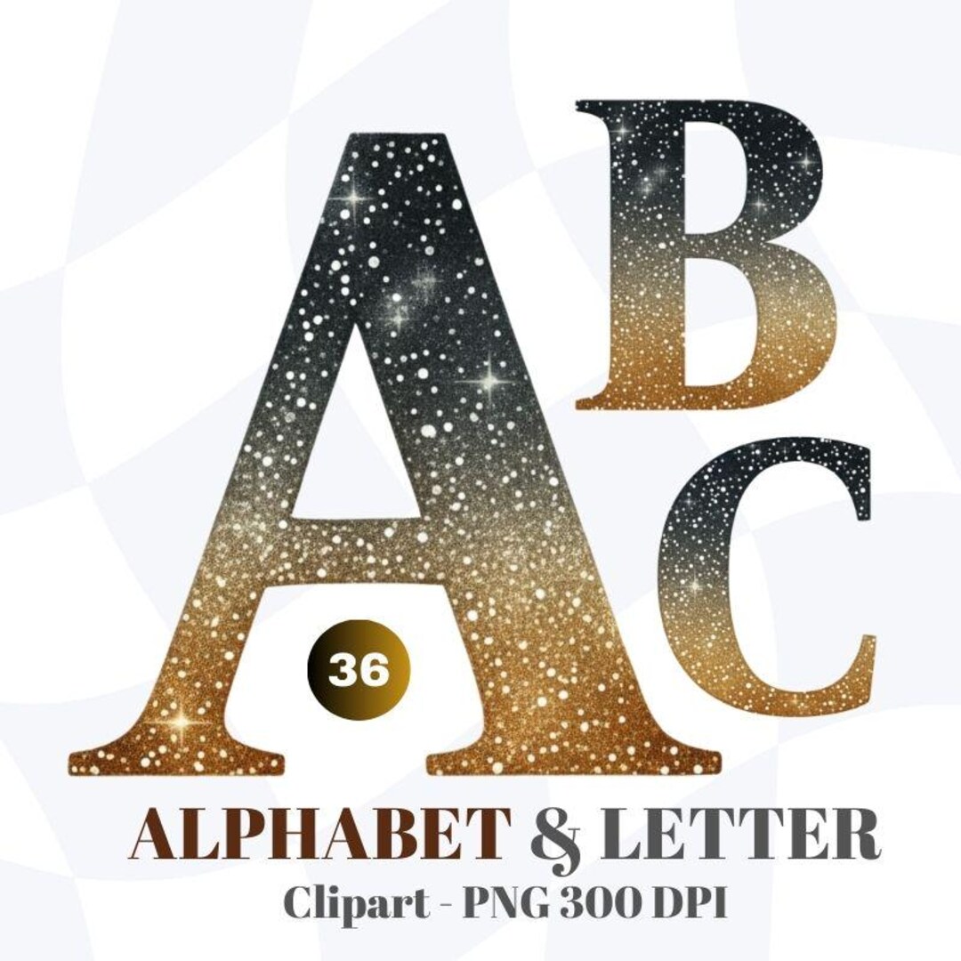 Galaxy Star Alphabet Clipart Gold and Sliver Letters and Numbers PNG ...