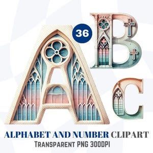 Gothic Church Window Alphabet Clipart Letters and Numbers Set of 36 ...