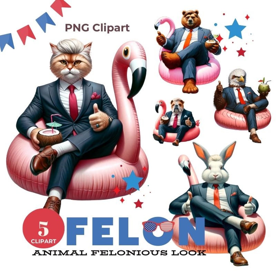 Quirky Felon Animal Clipart Bundle - 5 PNG Files - Funny Animals in ...