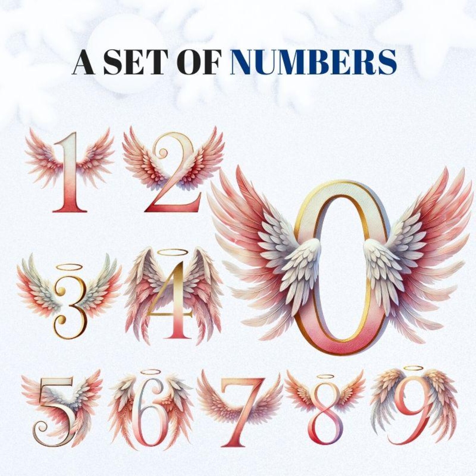 Angel Wings Alphabet Clipart, Elegant Winged Letters and Numbers PNG ...