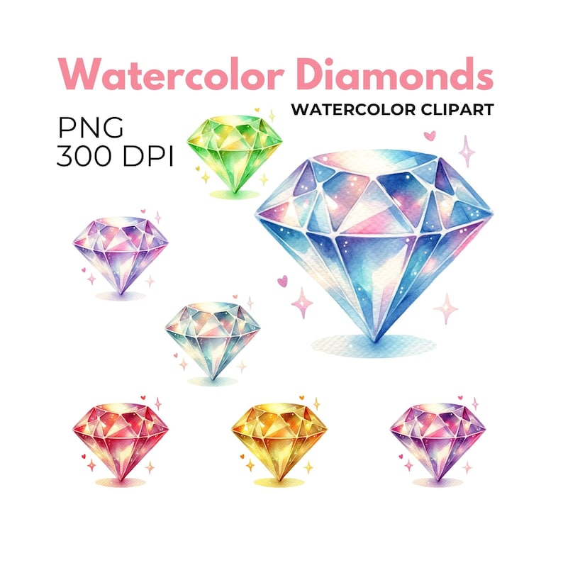 Watercolor Diamonds Clipart: Rainbow Gem PNG (digital Download) - Etsy