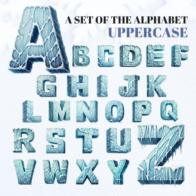 Winter Ice Alphabet Clipart Glacier for Holiday Crafts, Digital Design ...