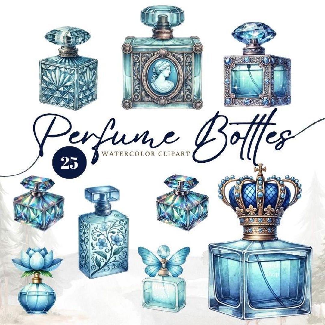 Perfume Bottles Watercolor Clipart Scrapbooking Vintage Perfume Bottle ...