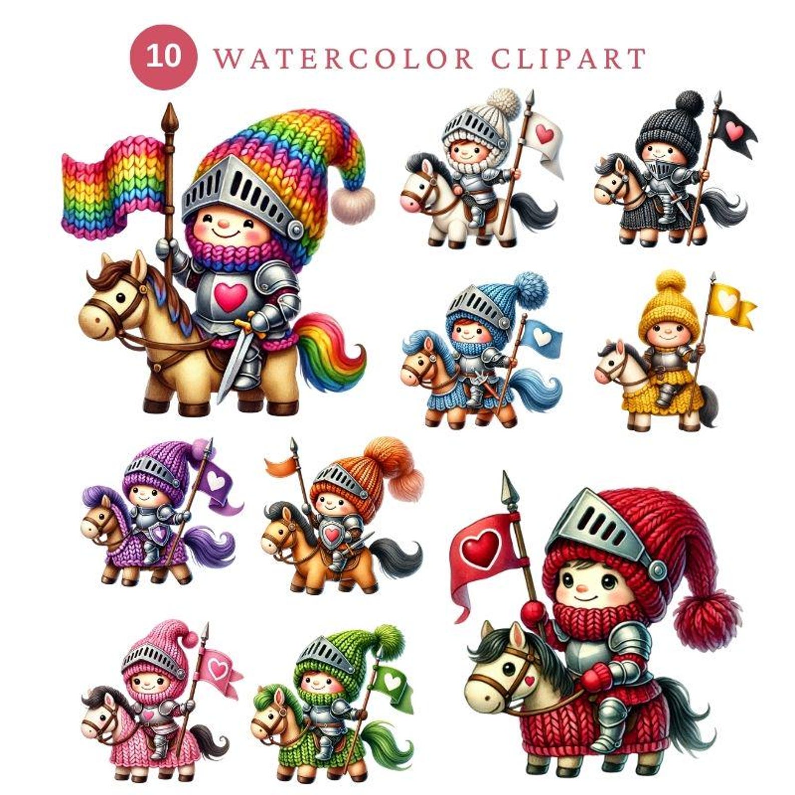 Cute Knight Watercolor Clipart Knit Adorable Medieval Knight ...