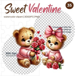 Valentine's Day Bear Clipart Cute Watercolor Bear PNG Romantic Love ...