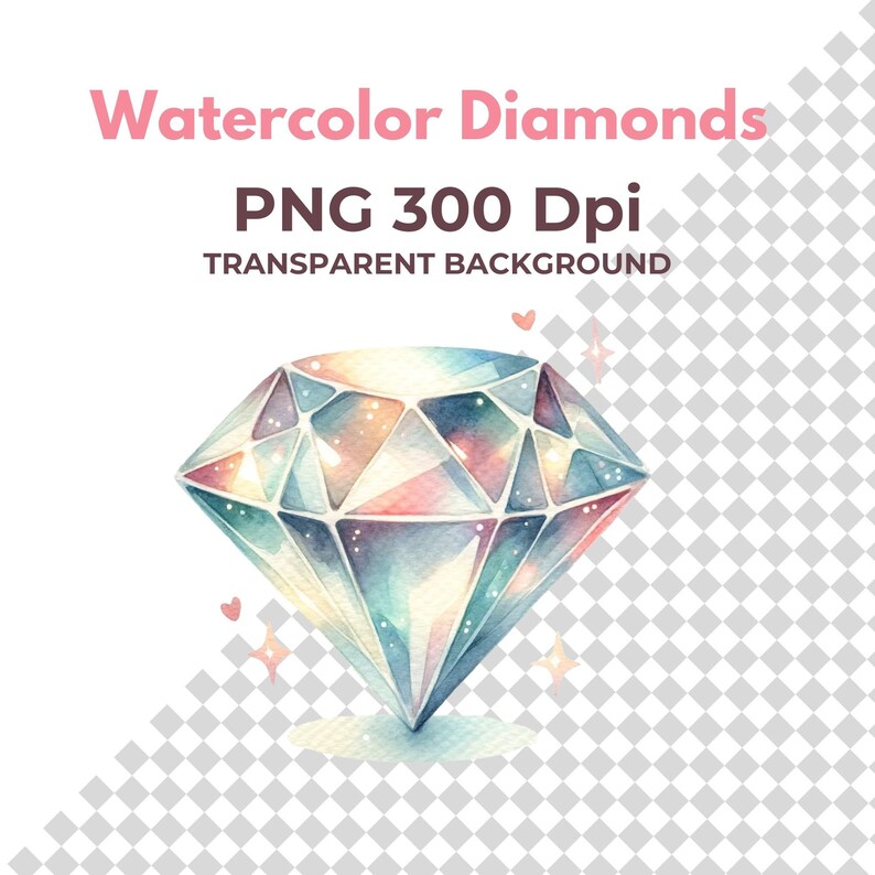 Watercolor Diamonds Clipart: Rainbow Gem PNG (digital Download) - Etsy