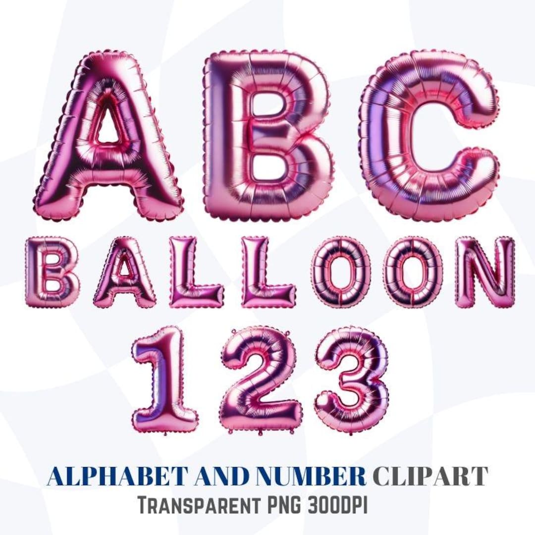 Pink Foil Balloon Alphabet and Number Clipart for Celebrations and ...