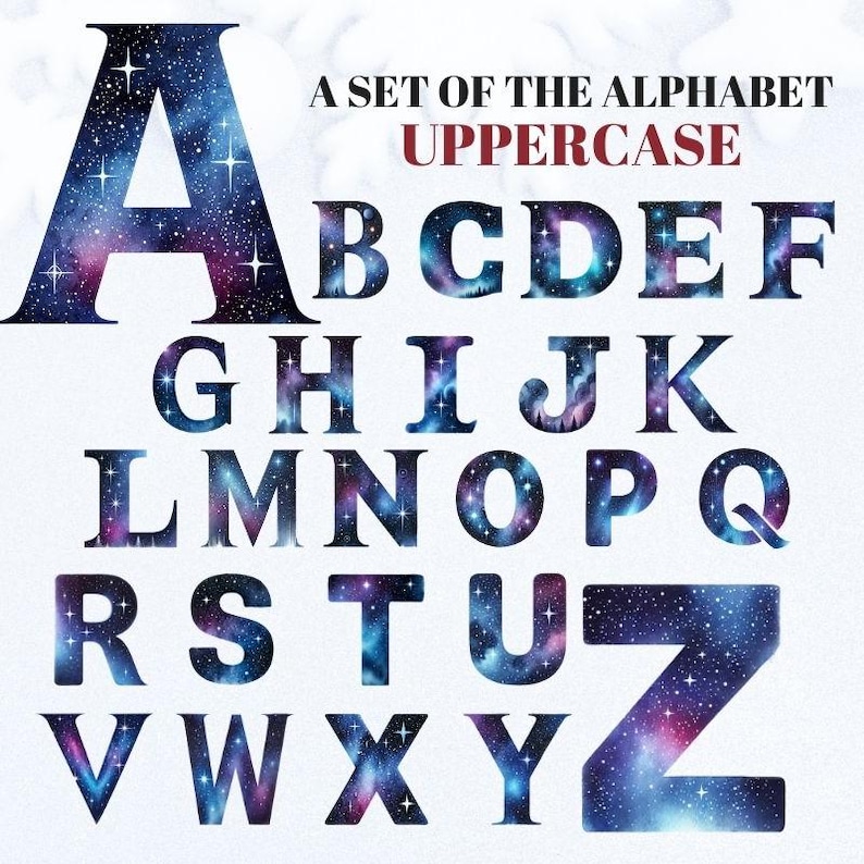 Galaxy Alphabet Clipart Set - 36 Cosmic Watercolor Letters PNG - High ...