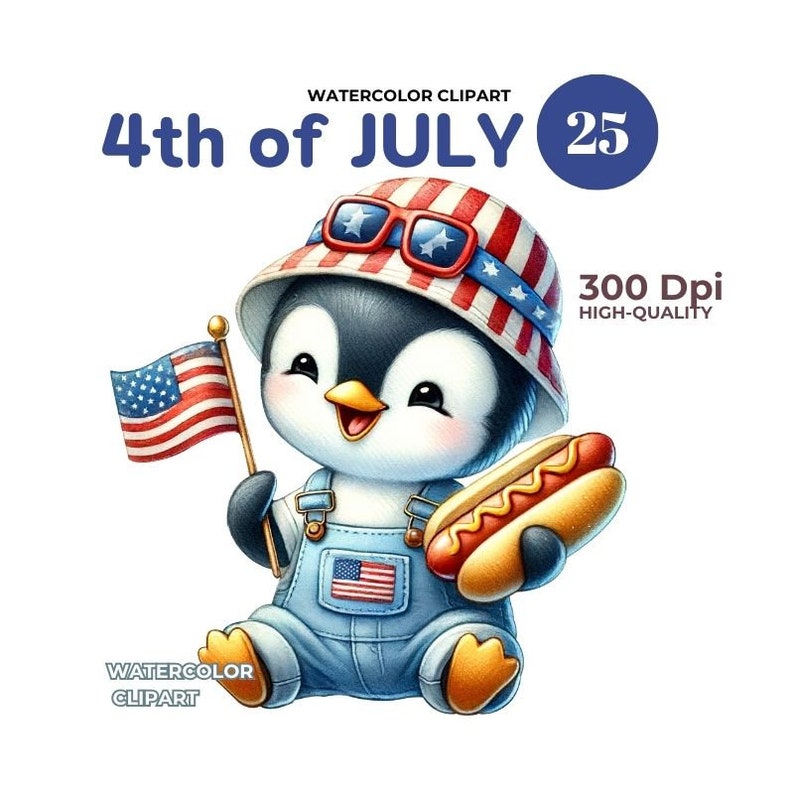 4th of July Watercolor Clipart Bundle, Cute Patriotic Animal ...