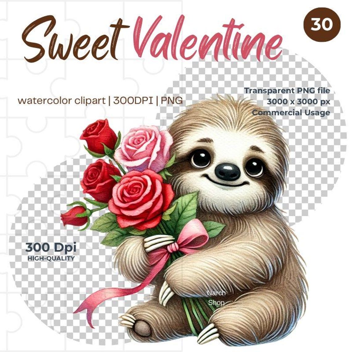 Valentine's Day Sloth Clipart, Cute Watercolor Sloth PNG Romantic Love ...