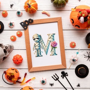 Mummy Alphabet Clipart Watercolor PNG Halloween Letters Cute Mummy for ...