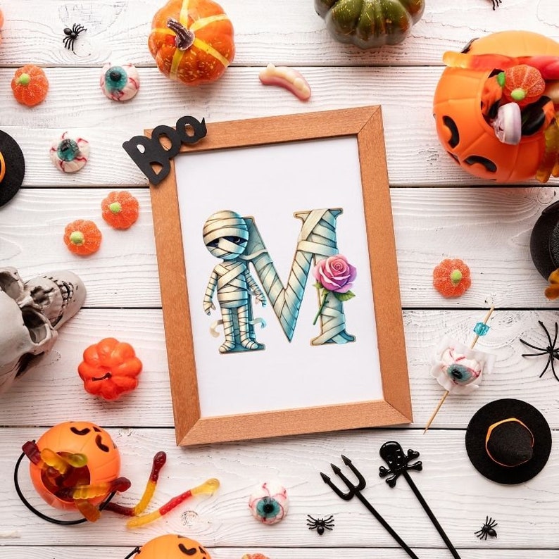 Mummy Alphabet Clipart Watercolor PNG Halloween Letters Cute Mummy for ...