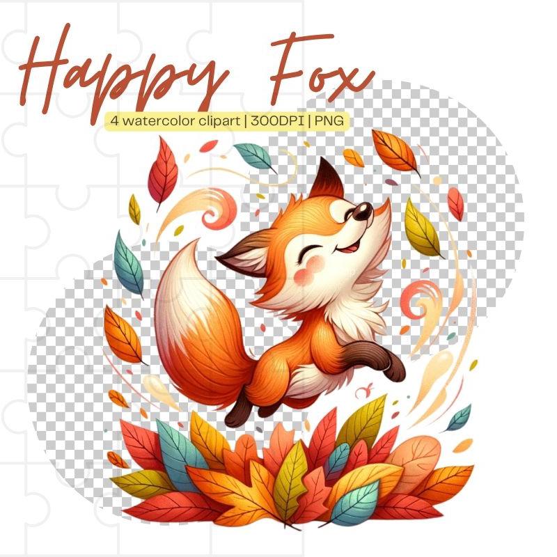 Cute Fall Fox Watercolor Clipart for Digital Scrapbooking Autumn ...