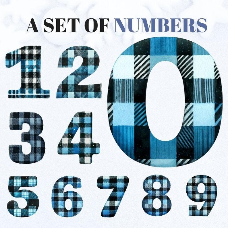 Blue Buffalo Plaid Alphabet Clipart Set - 36 Watercolor Letters PNG ...