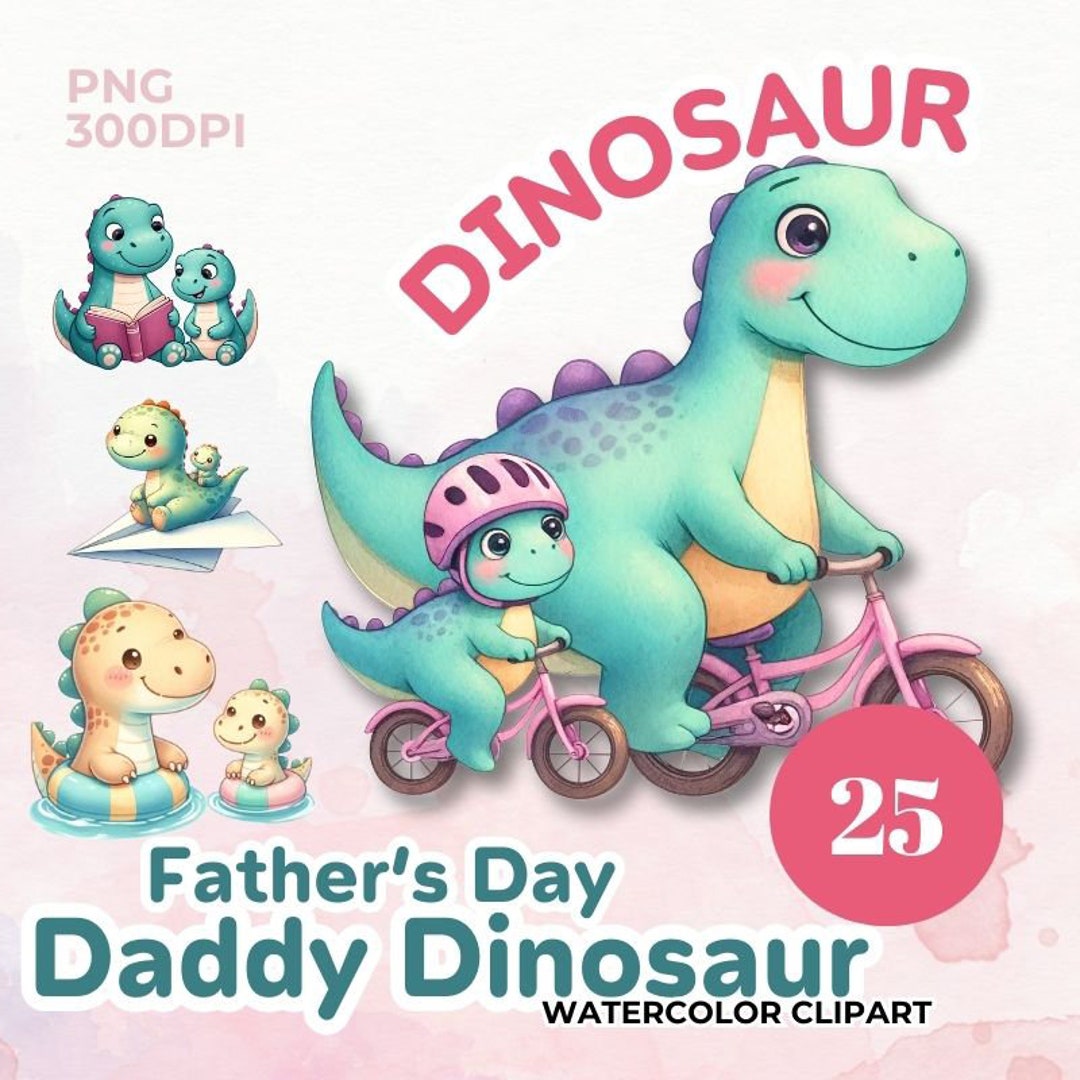 Father's Day Dinosaur Clipart Set - 25 Watercolor PNG & JPG Designs - Etsy