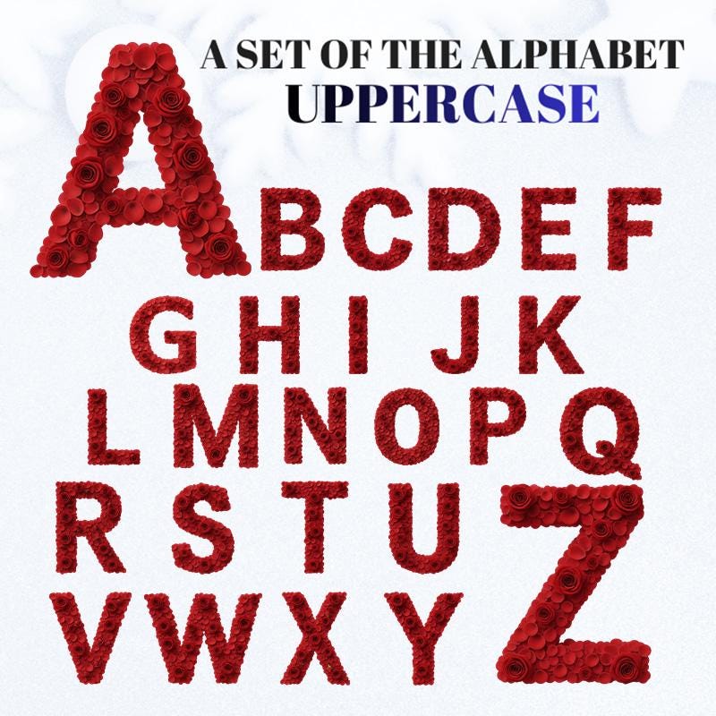 Red Rose Alphabet Clipart Png Letters and Numbers Floral Initials for ...