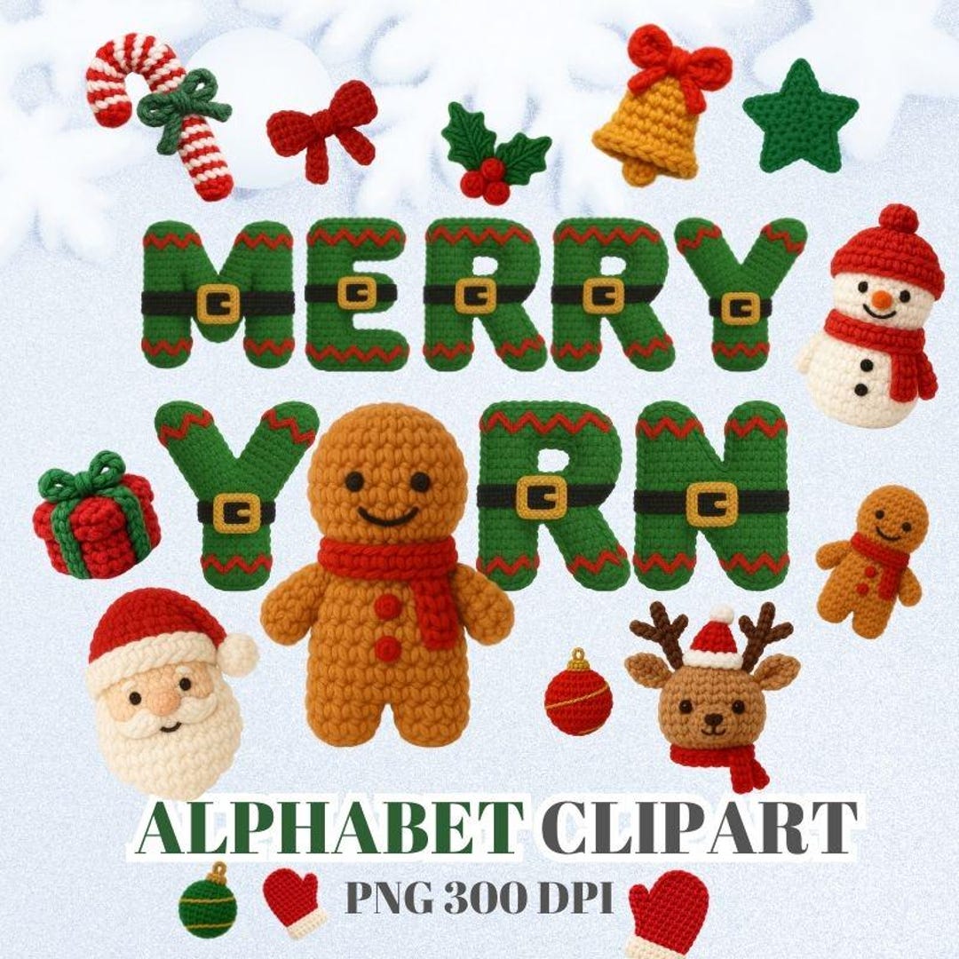Christmas Crochet Alphabet Clipart Elf Suit PNG Faux Yarn Letters ...