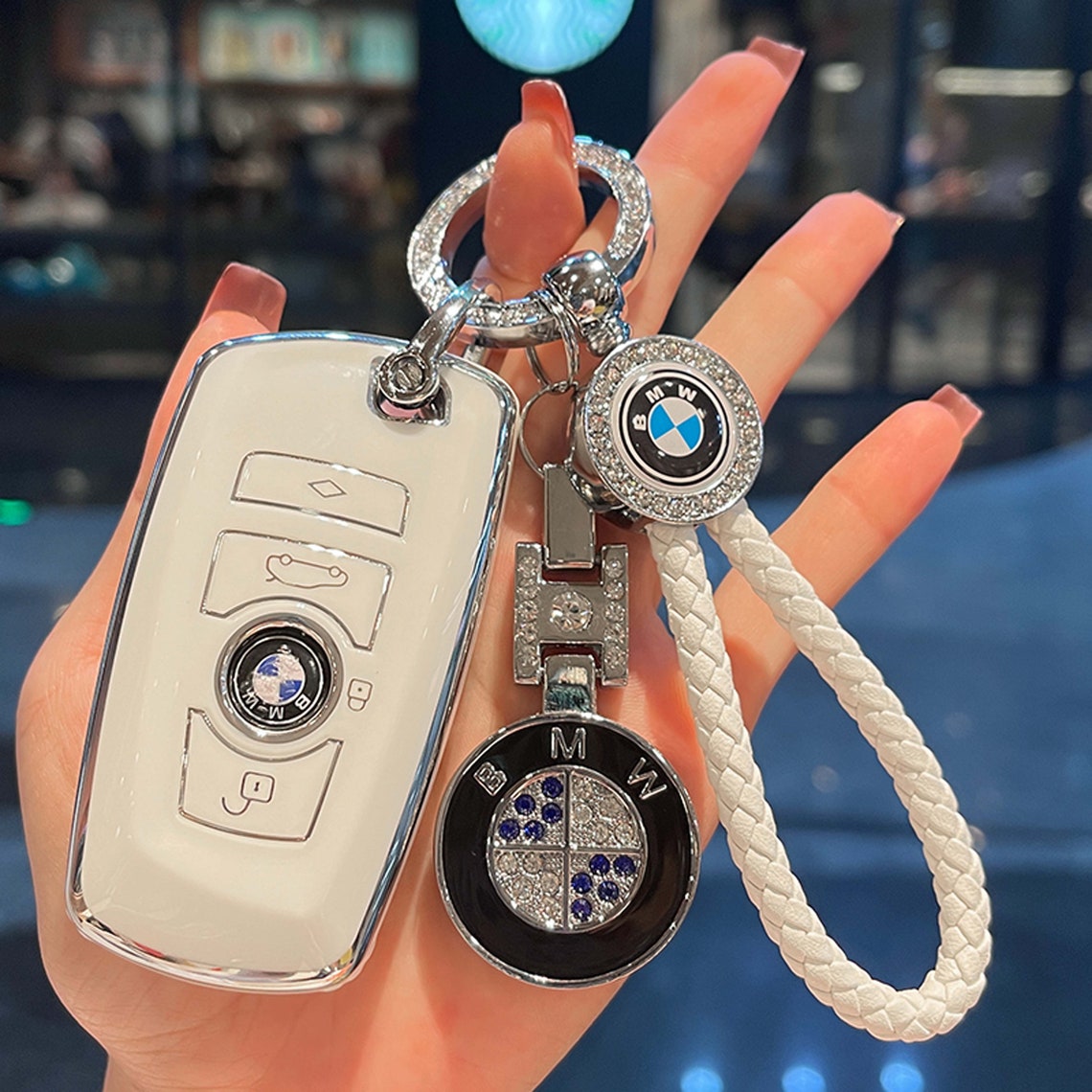 BMW Customizable Key Fob Cover Shell Leather, Alloy Full Protection ...
