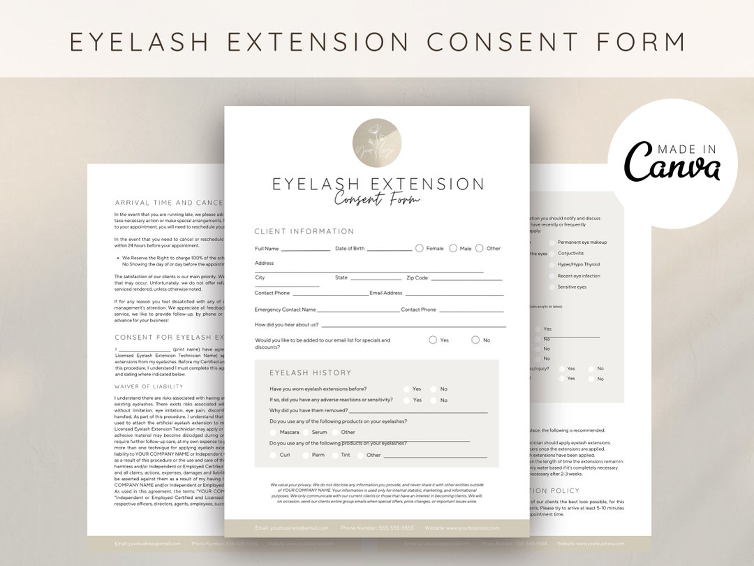 Eyelash Extension Forms, Editable Lash Consent Templates, Lash Tech ...