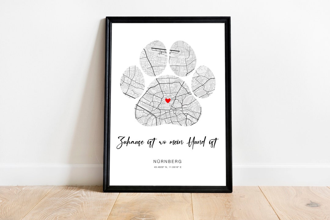 Personalized City Map Paw Shape - Etsy