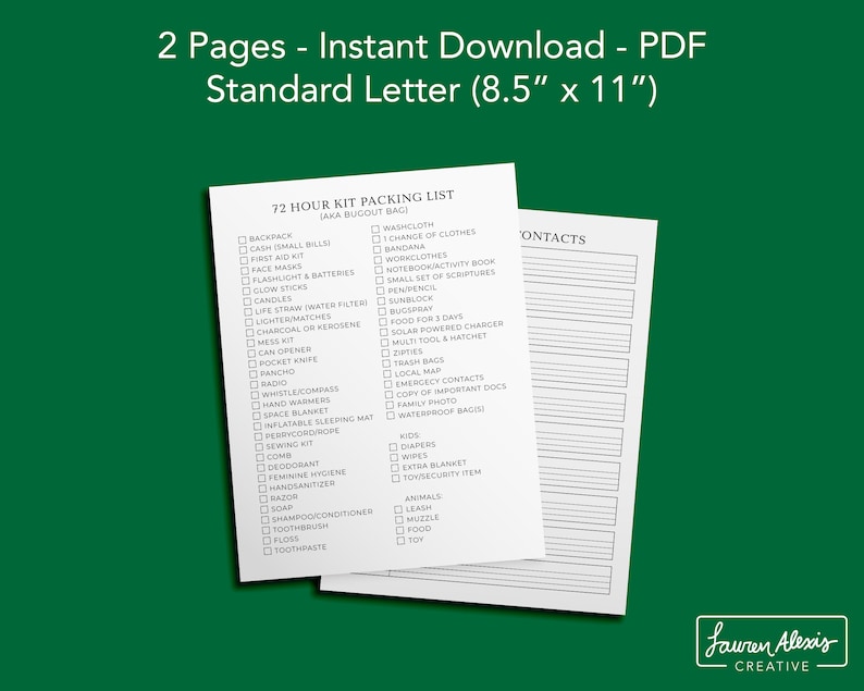 72 Hour Kit Checklist - Etsy