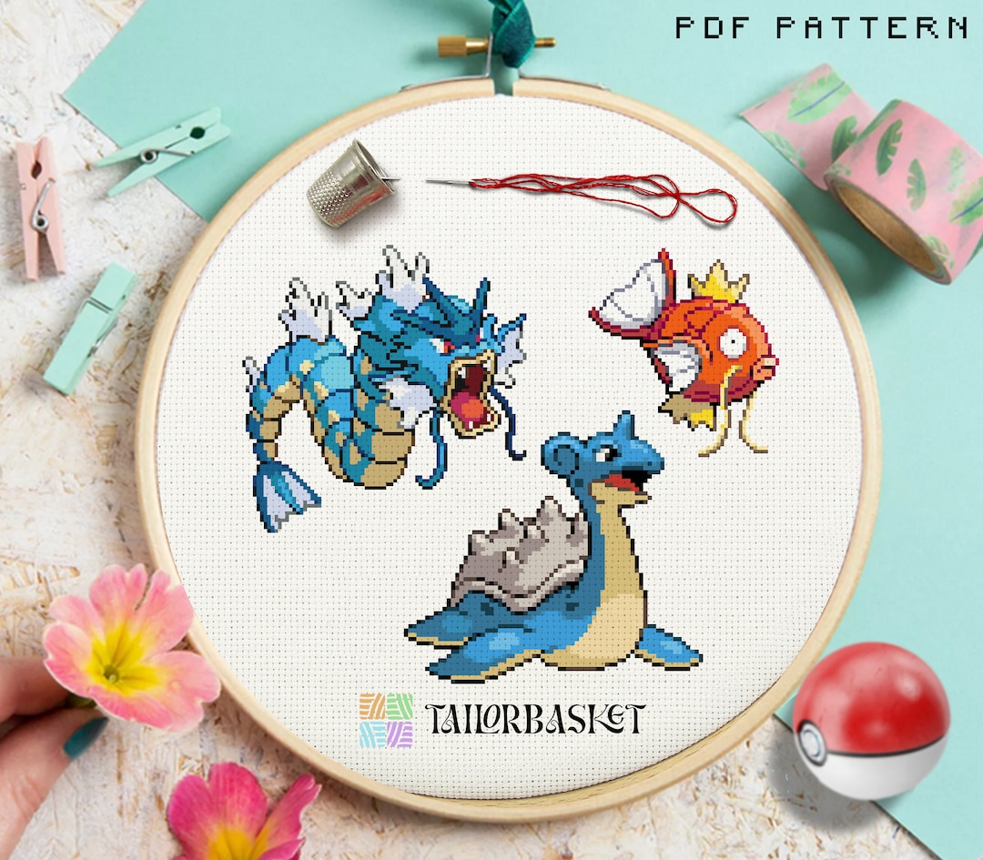 Magikarp Evolution Cross Stitch Pattern, Poke Embroidery Pattern ...