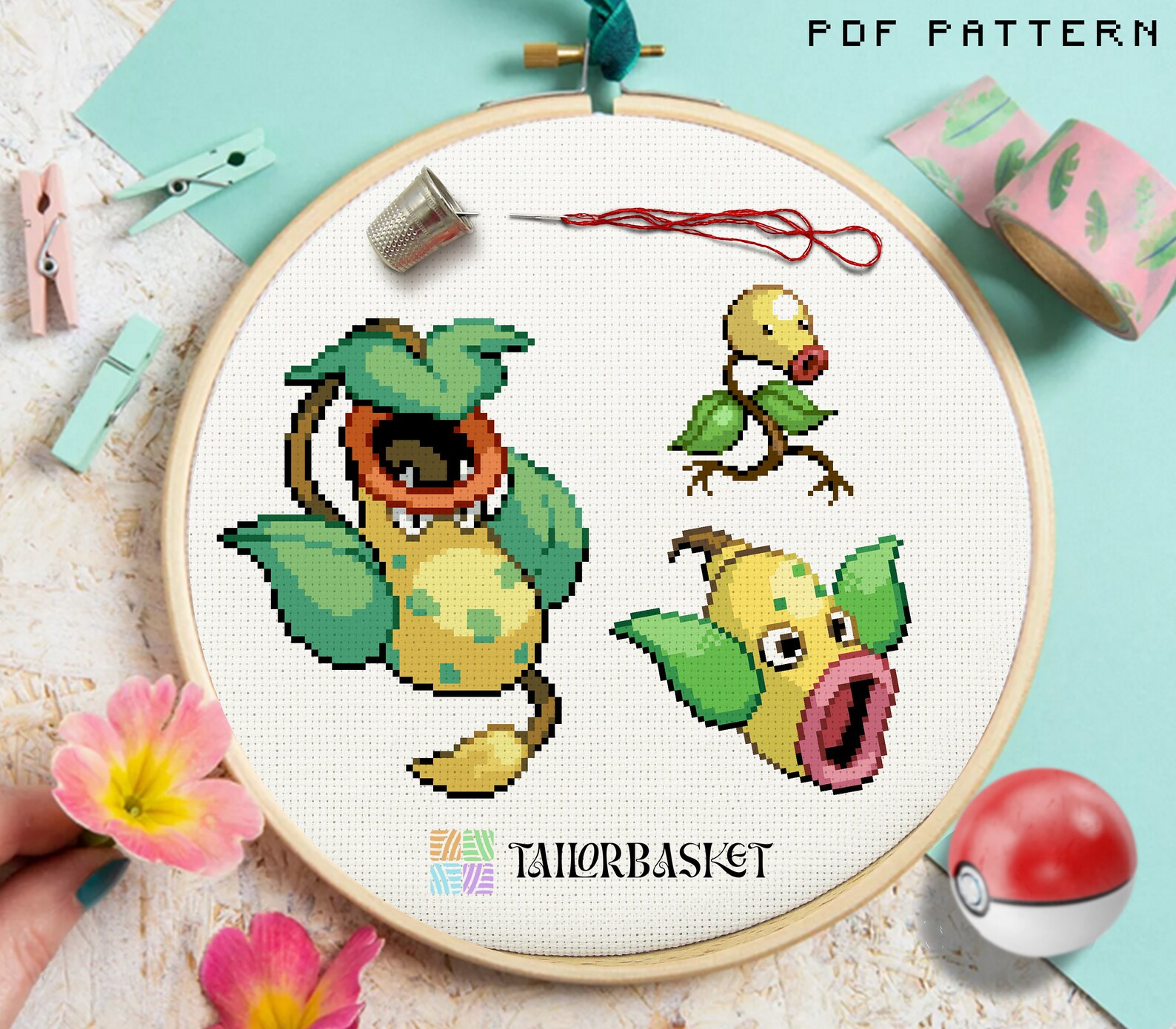 Bellsprout Evolution Cross Stitch Pattern, Poke Embroidery Pattern ...