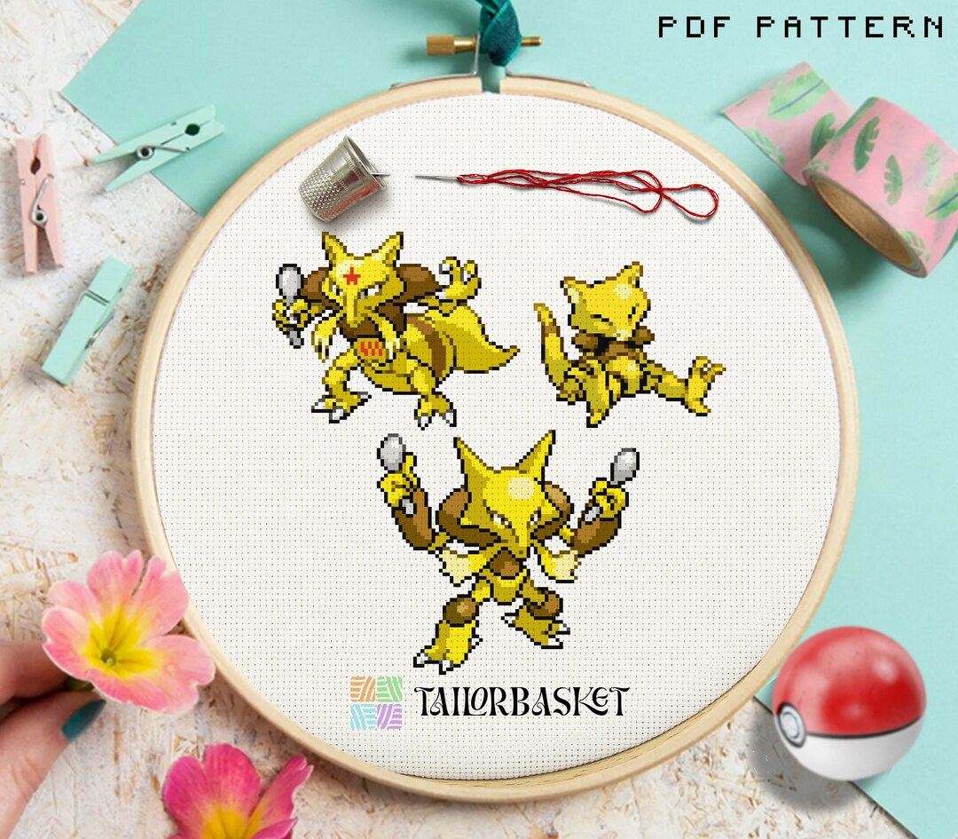 Abra Evolution Cross Stitch Pattern, Poke Embroidery Pattern, Pokemon ...