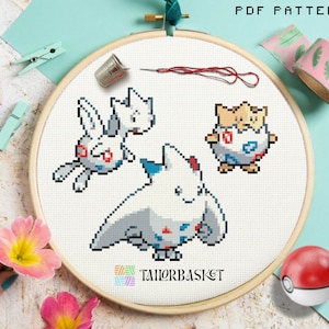 Togepi Evolution Cross Stitch Pattern, Poke Embroidery Pattern, Pokemon ...