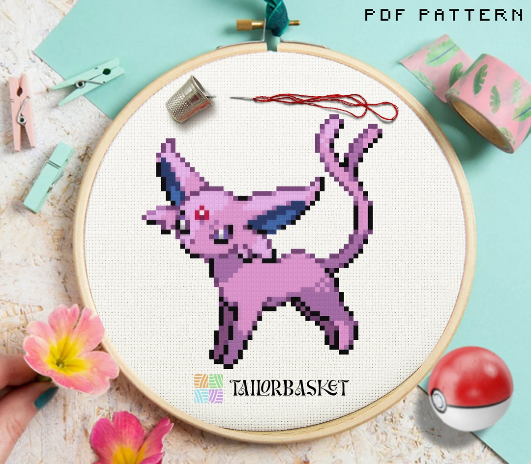 Espeon Cat Cross Stitch Pattern, Easy Stitch Tutorial, Pokemon ...