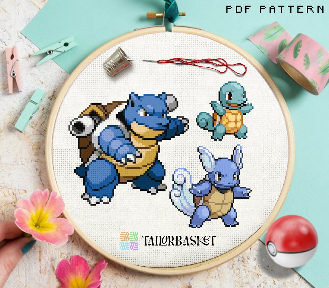 Squirtle Evolution Cross Stitch Pattern, Poke Embroidery Pattern ...