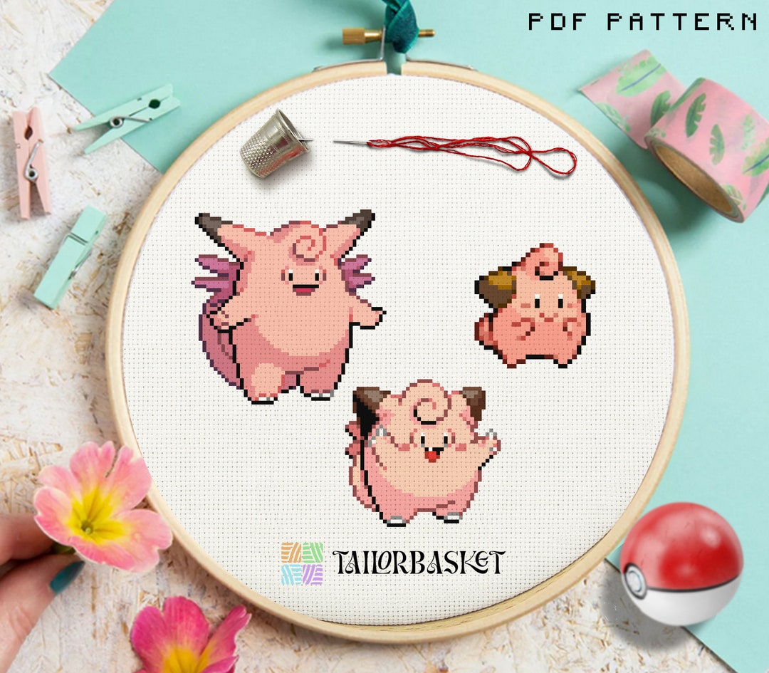 Clefairy Evolution Cross Stitch Pattern, Poke Embroidery Pattern ...