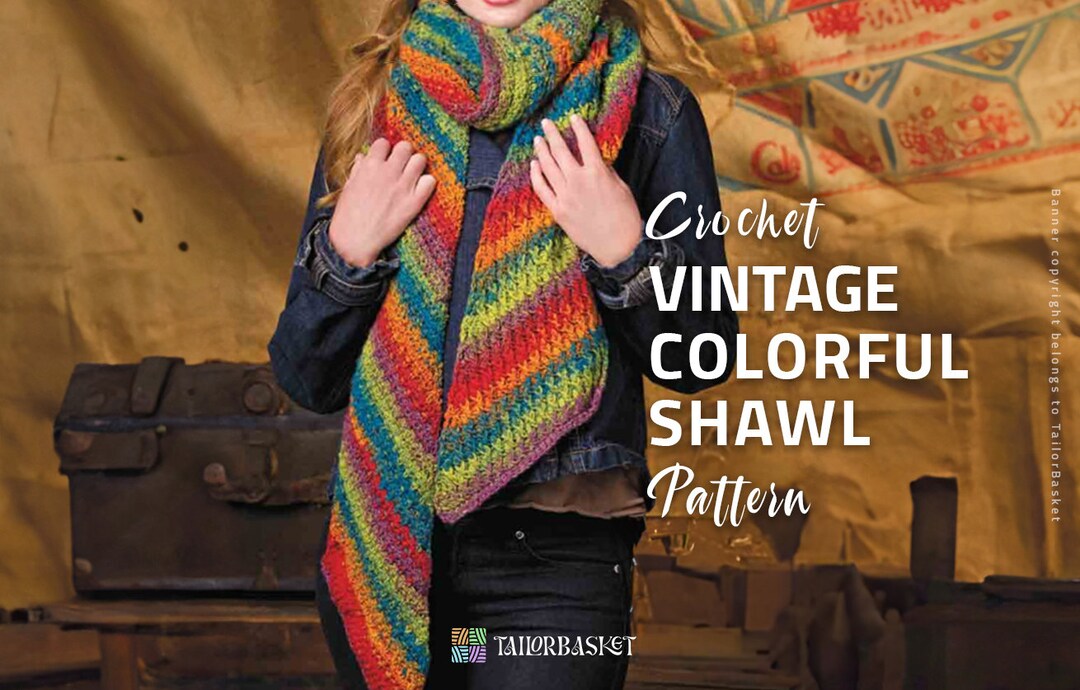 Vintage Colorful Shawl Crochet Pattern, Easy Crochet Wear Tutorial, DIY ...