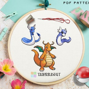 Dragonite Evolution Cross Stitch Pattern, Poke Embroidery Pattern ...