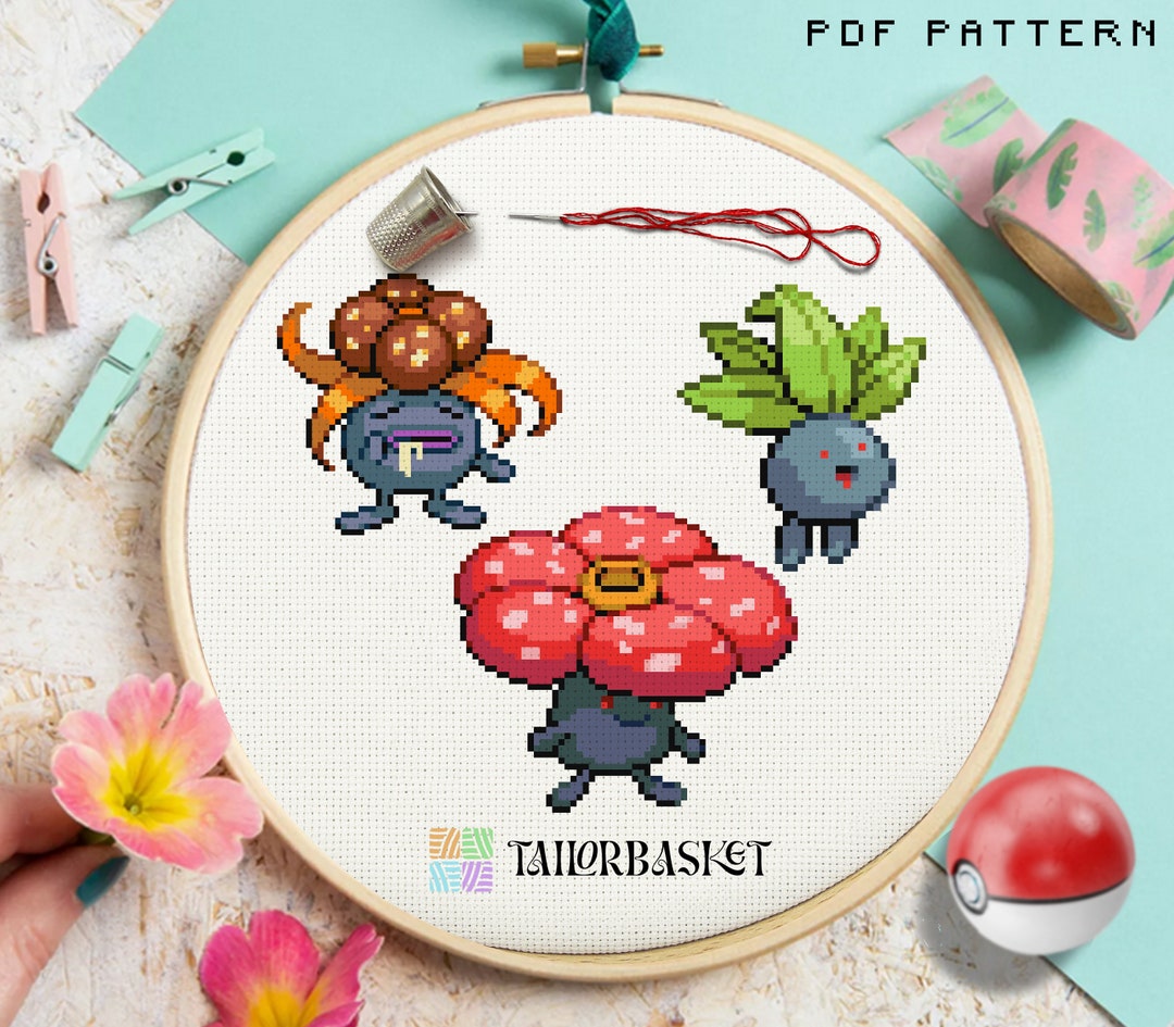 Oddish Evolution Cross Stitch Pattern, Poke Embroidery Pattern, Pokemon ...