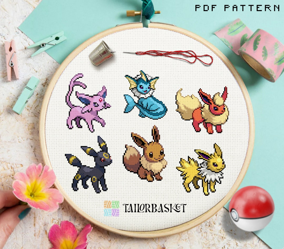 Eevee Evolution Cross Stitch Pattern, Poke Embroidery Pattern, Pokemon ...