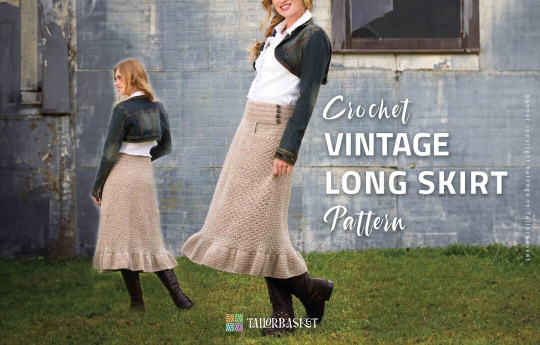 Vintage Long Skirt Crochet Pattern, Easy Crochet Skirt Tutorial, DIY ...