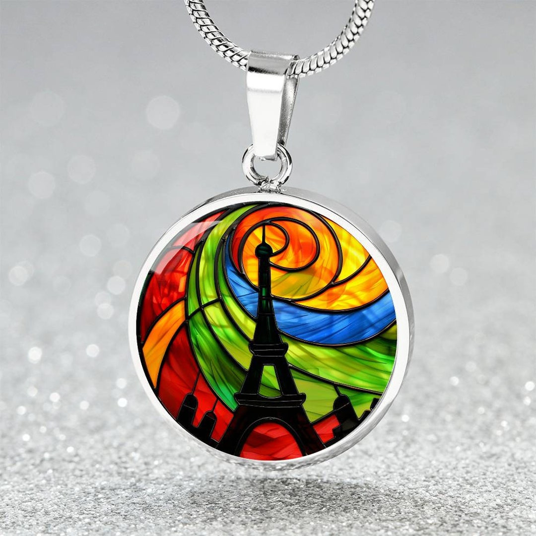 Eiffel Tower Stained Glass Pendant Necklace for Her Engraved Paris ...