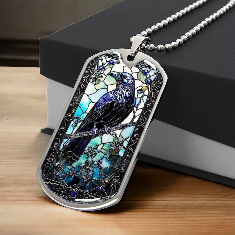 Crow Jewelry Dog Tag Style Necklace or Keychain for Him | Black Raven ...