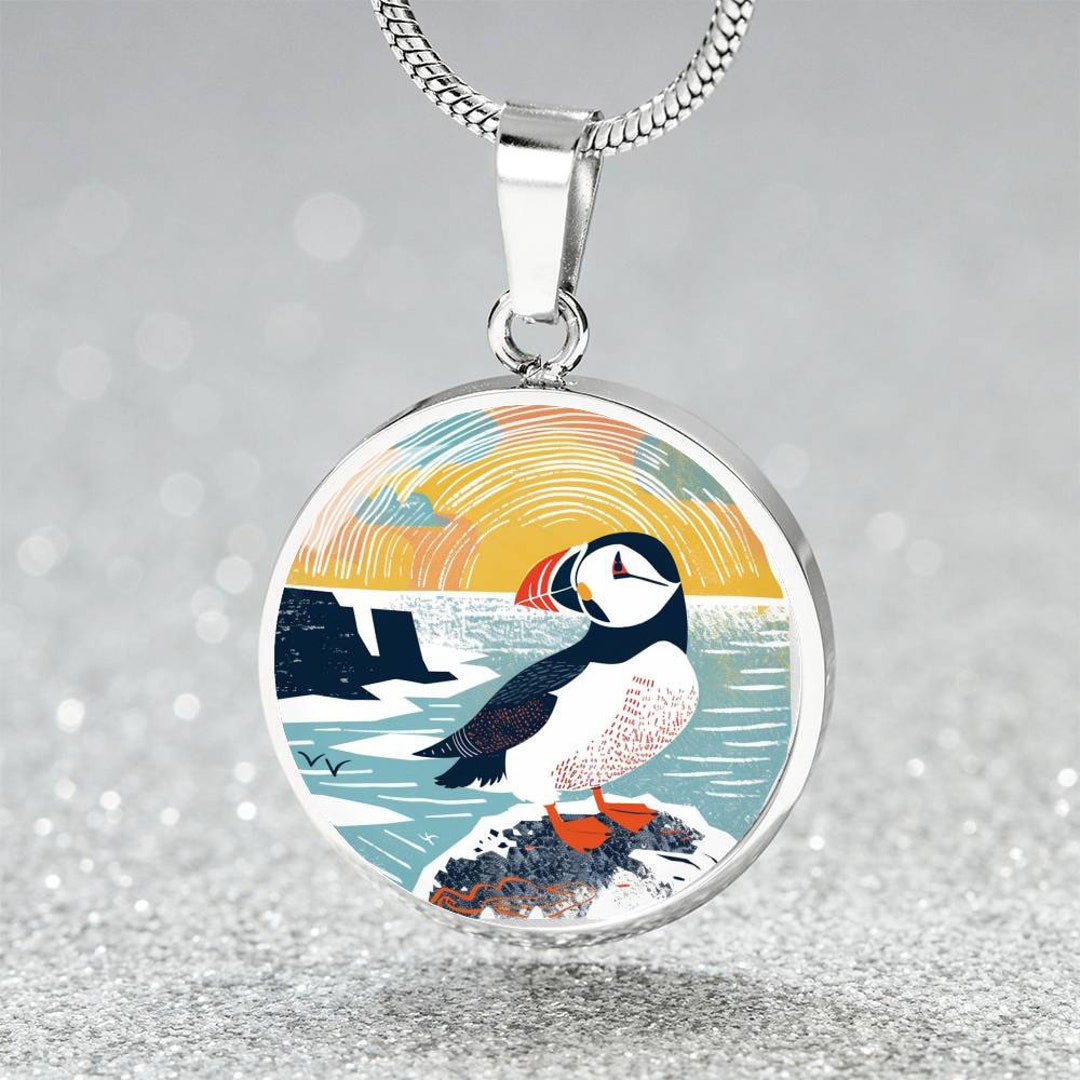 Puffin Pendant Necklace for Her Retro Bird Lover Gift Engraved Iceland ...