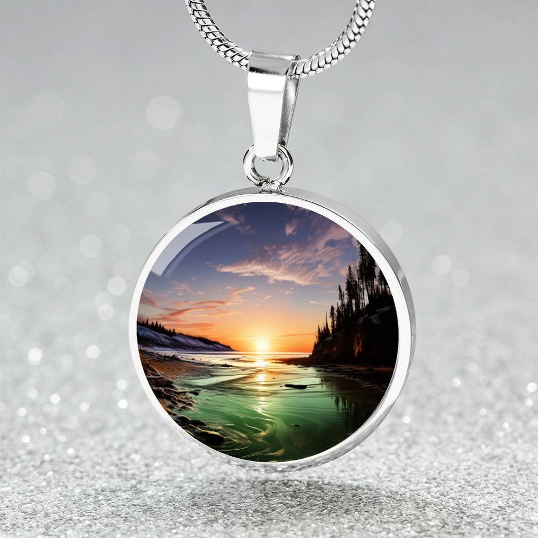 River Sunset Jewelry Engraved | Personalized Outdoorsy Pendant Necklace ...