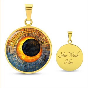 Total Solar Mosaic Art Eclipse Pendant Necklace | Engraved Celestial ...