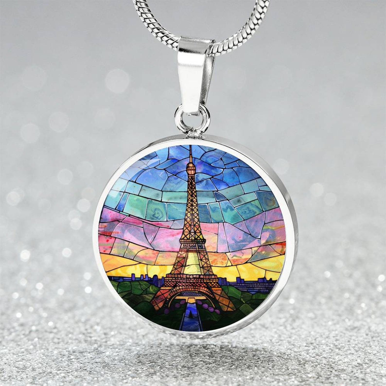 Paris Eiffel Tower Pendant Necklace Engraved | Watercolor Paris ...