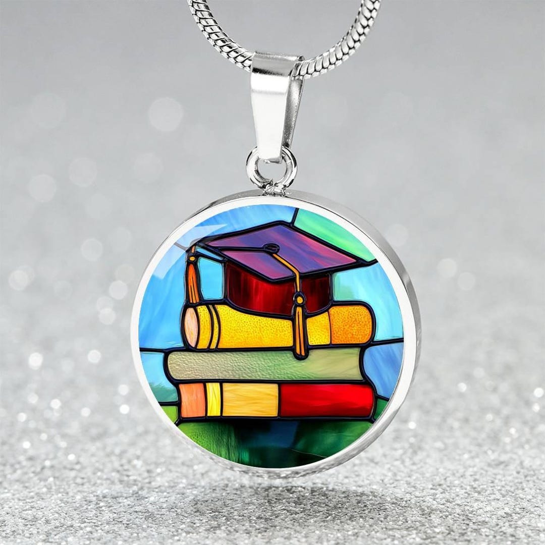 Fauxed Stained Glass Graduation Pendant Necklace | 2025 Graduate ...