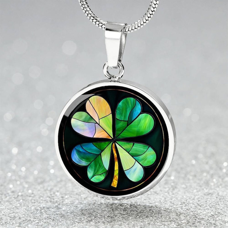Faux Stained Glass Shamrocks Necklace | Colorful Shamrock Pendant ...