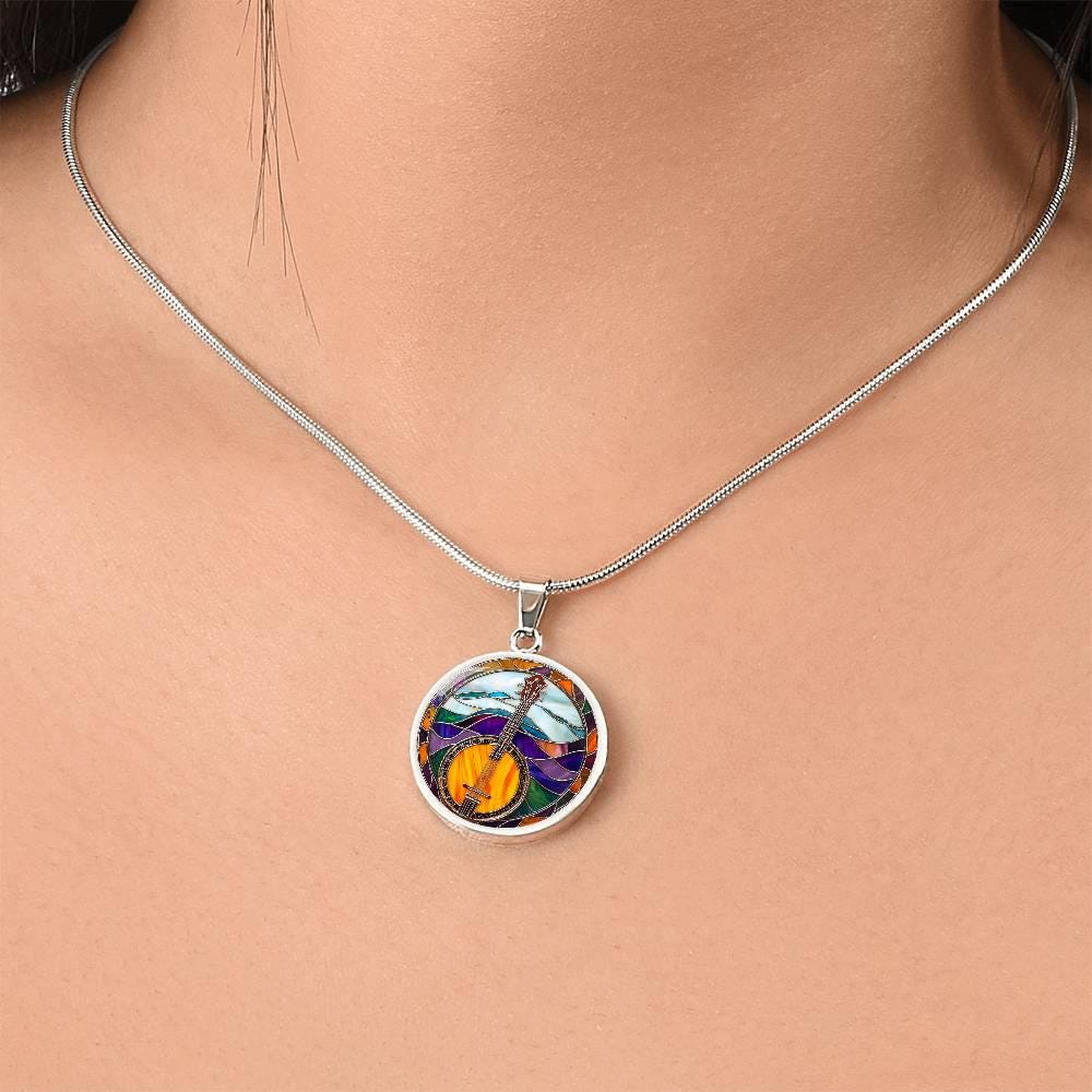 Faux Stained Glass Banjo Pendant Necklace for Her | Musical Jewelry 4 ...