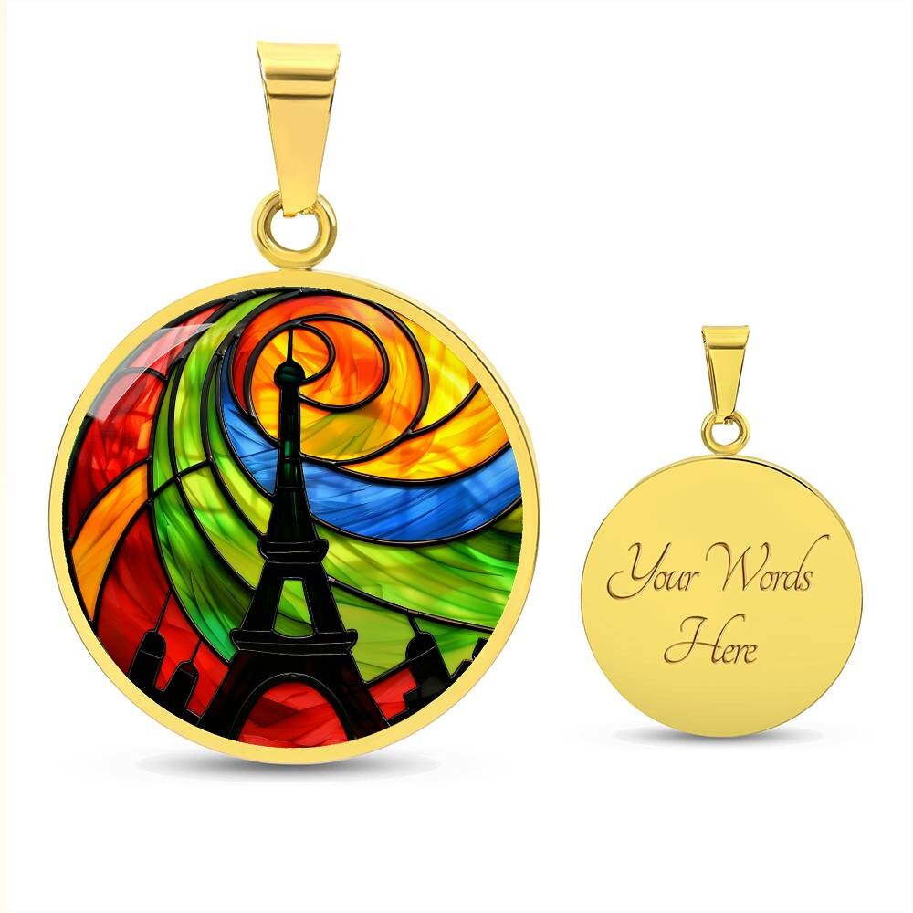 Eiffel Tower Stained Glass Pendant Necklace for Her Engraved Paris ...