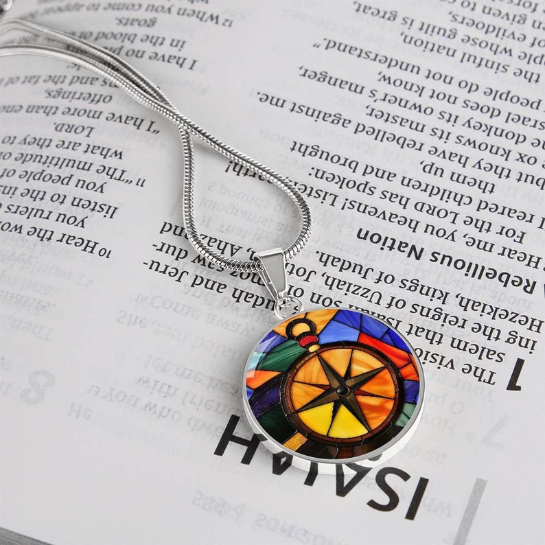 Graduation Compass Stained Glass Necklace for 2024 Graduate ...