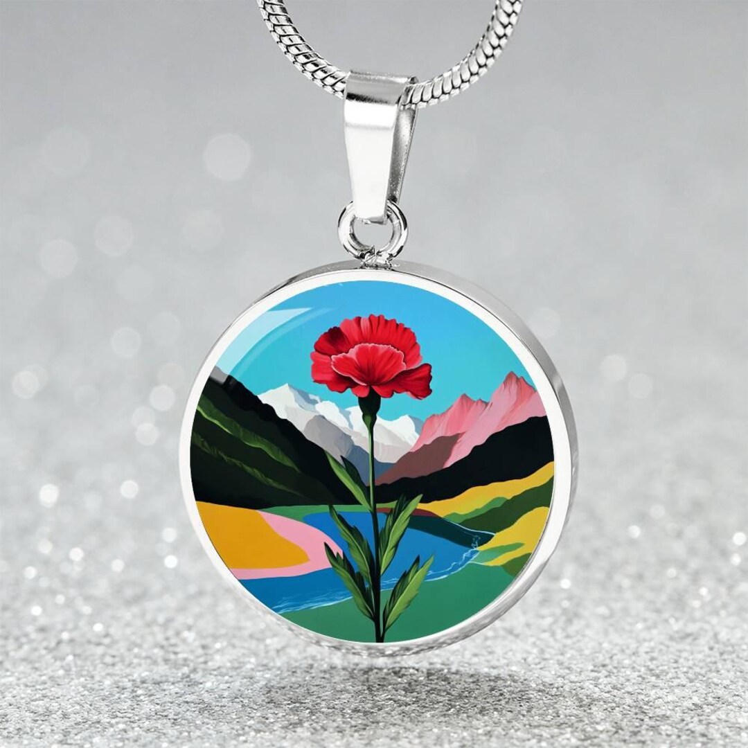 January Birth Flower Carnation Necklace Gift 4 Her | Engraved Mountain ...