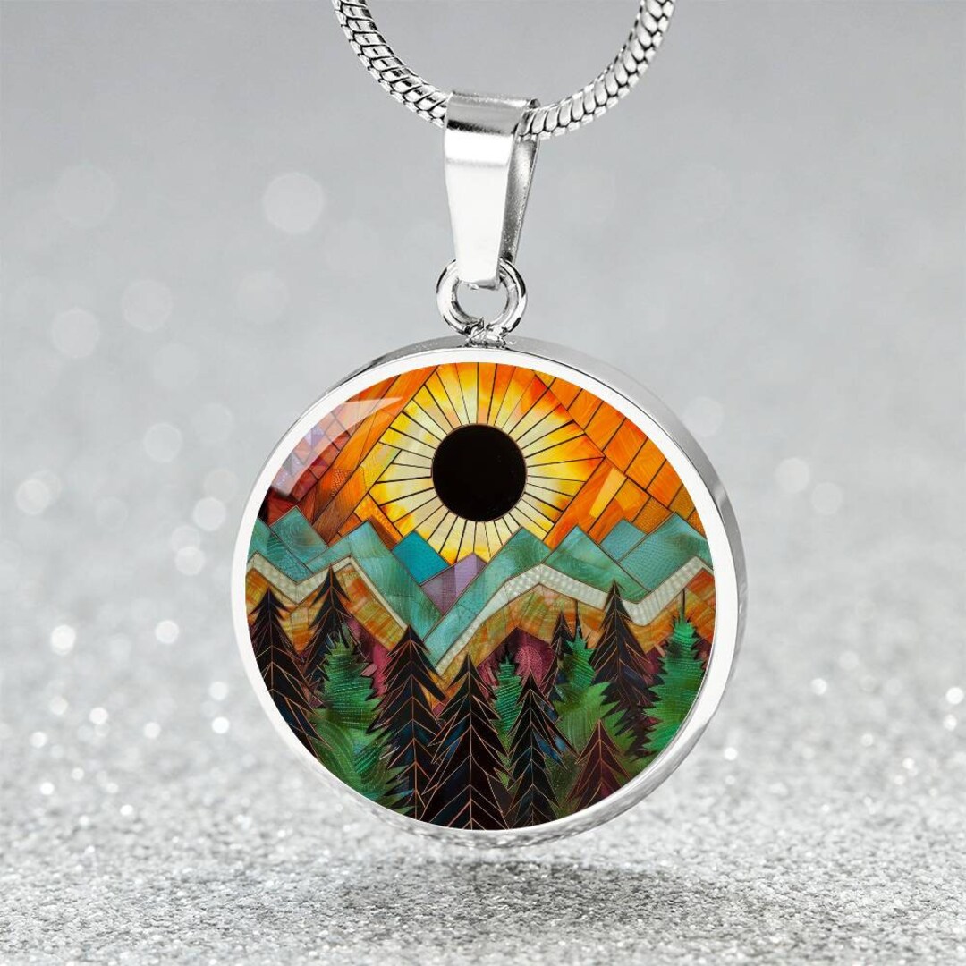 Solar Eclipse Artistic Mountain Eclipse Pendant Necklace | Engraved ...